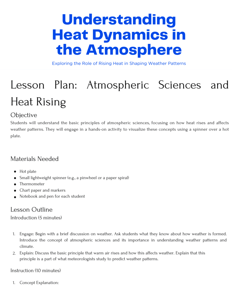 Lesson Plan: Atmospheric Science Heat Rises - Insanitek
